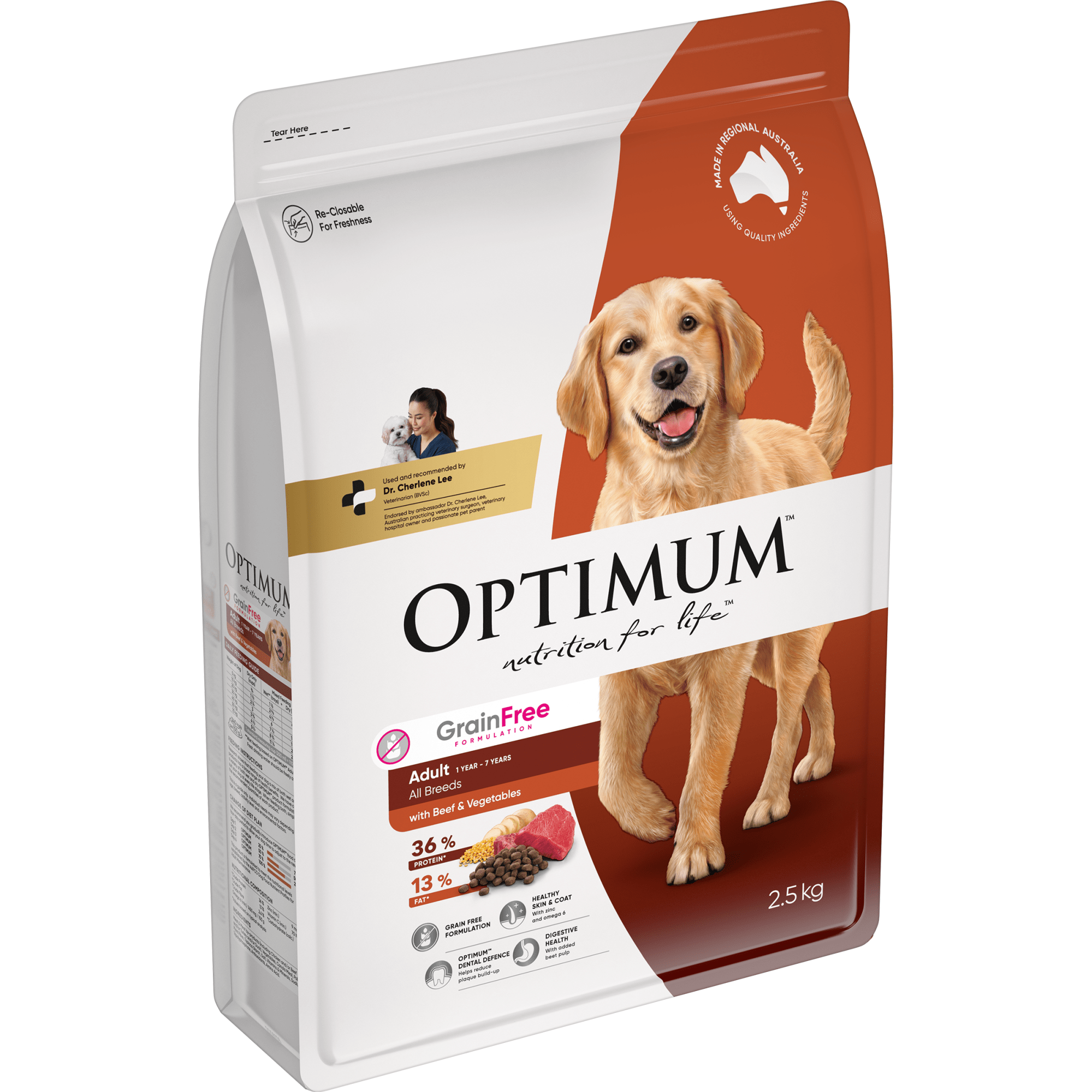 OPTIMUM Grain Free Dry Dog Food Beef & Vegetables Bag 2.5kg